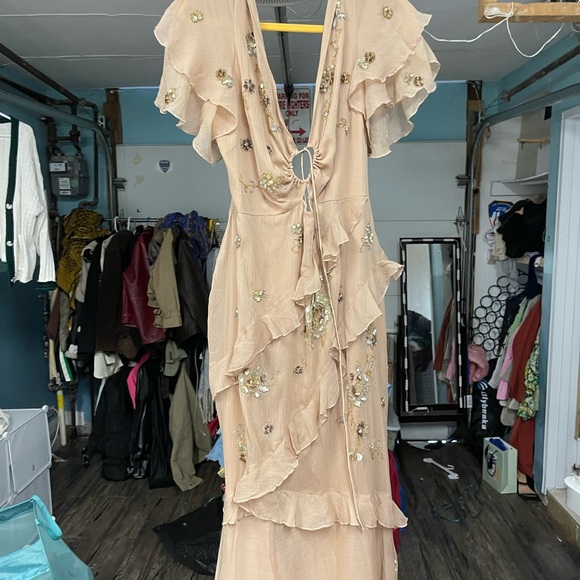 ASOS | Dresses | Elegant Floral Embellished Tan Dress | Poshmark